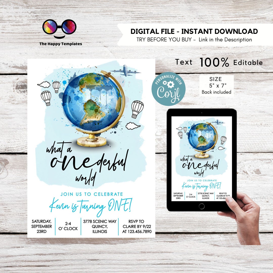 What a Onederful World Editable Birthday Invitation | First Birthday ...