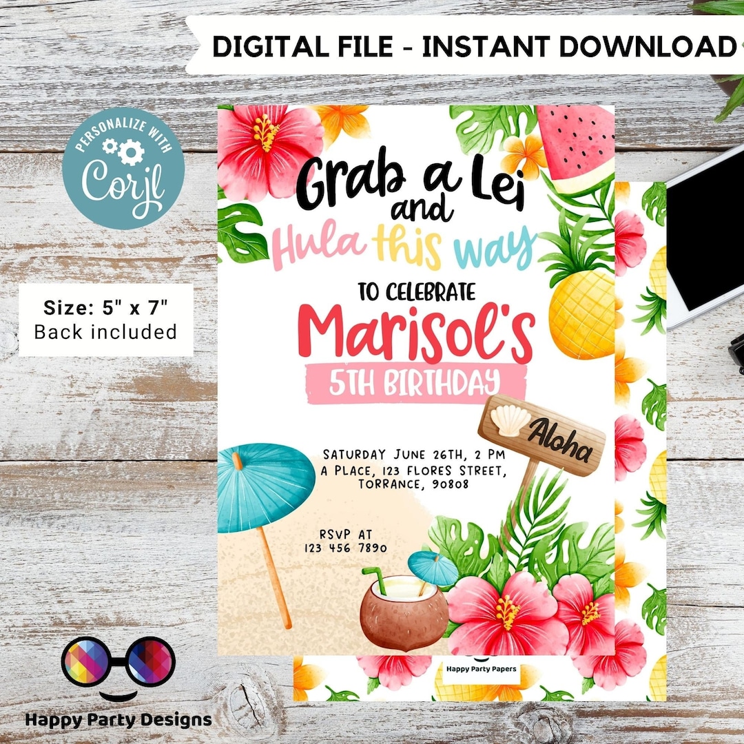 Editable Grab a Lei and Hula This Way Invitation Template | Hula Party ...