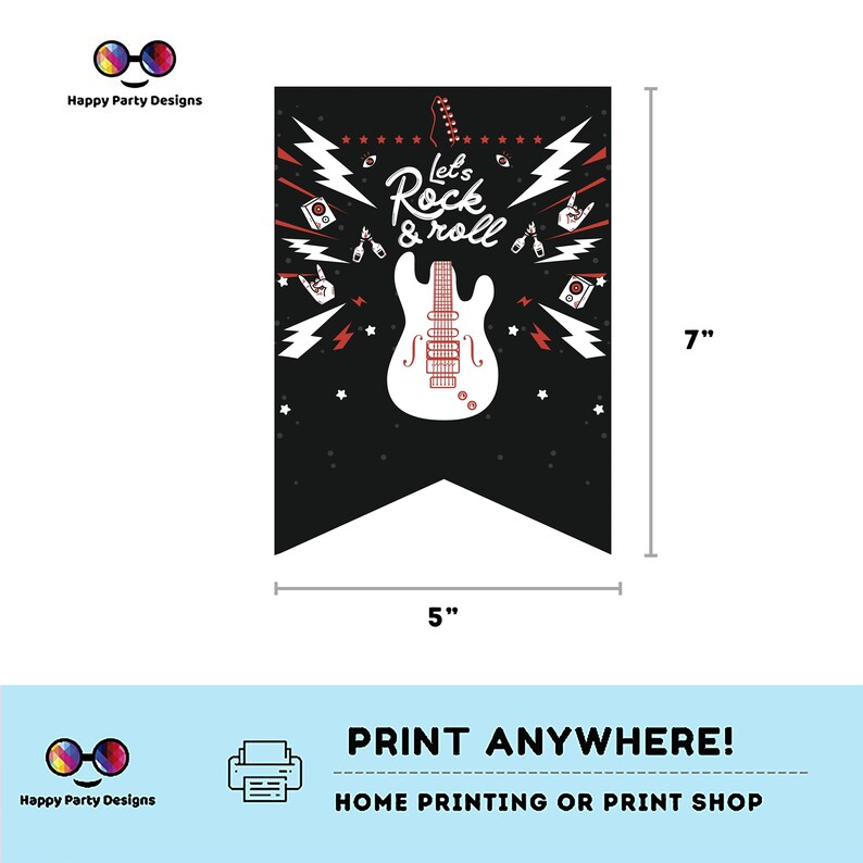 Happy Birthday Rock 'n Roll Party Banner | Rock Star Party Birthday ...
