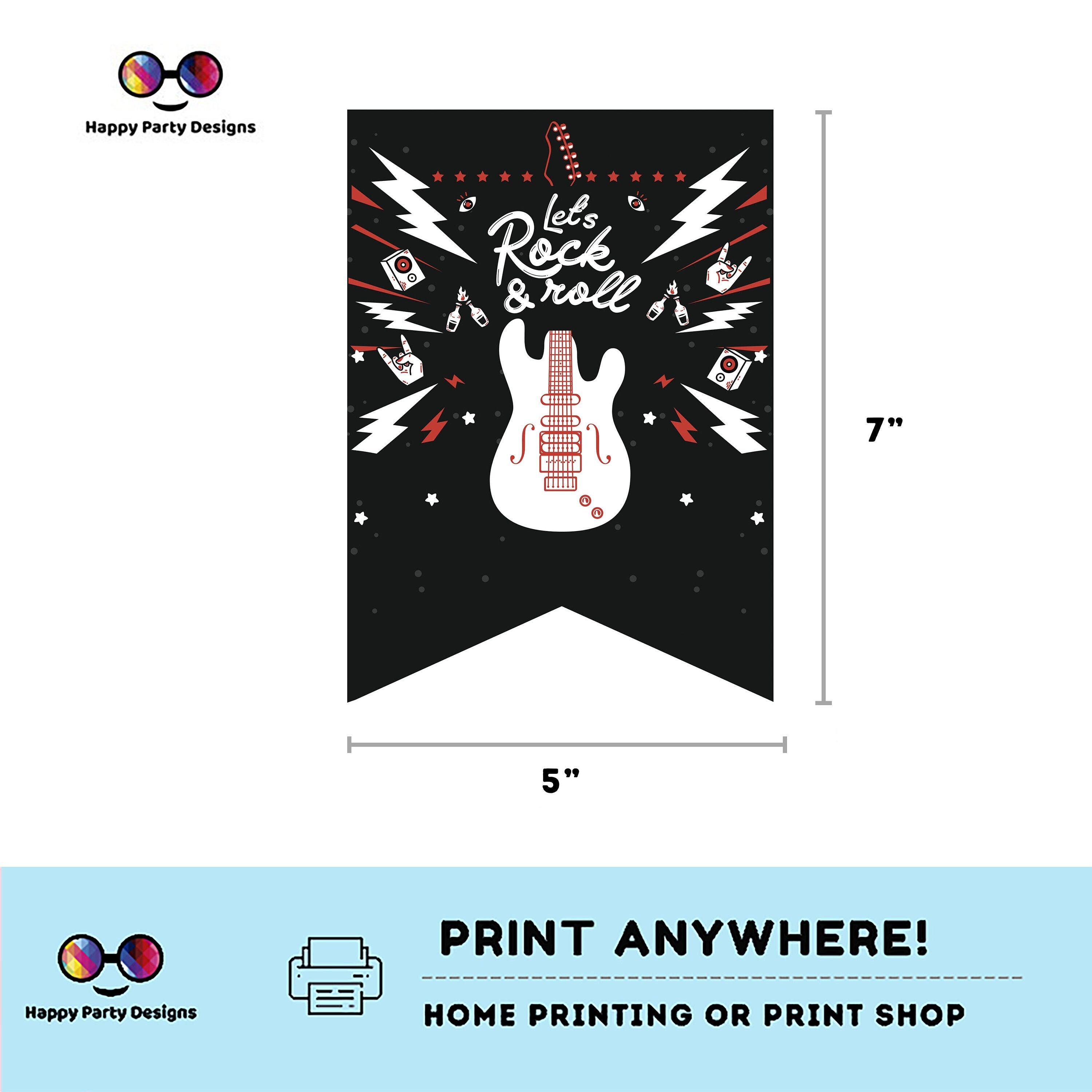 Happy Birthday Rock 'n Roll Party Banner Rock Star Party - Etsy