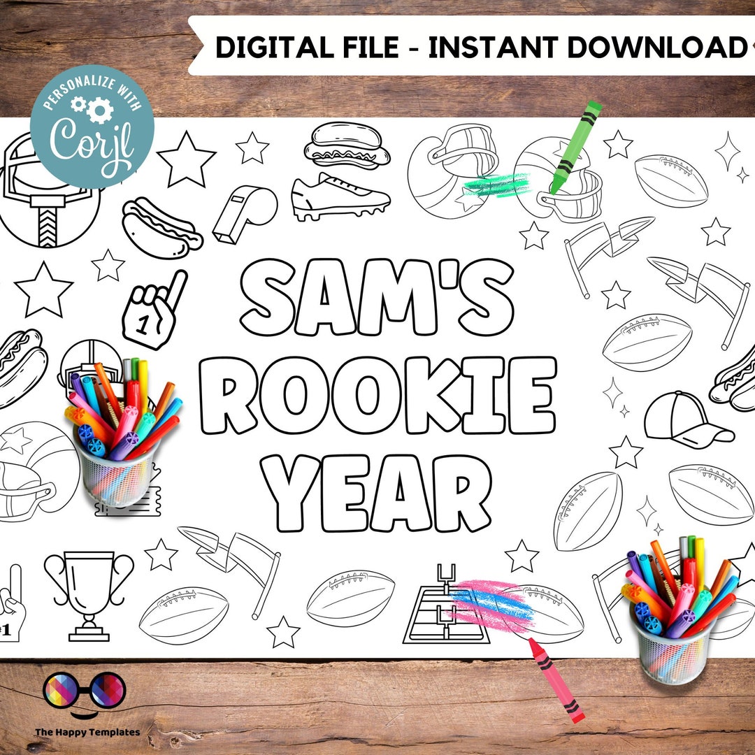 Rookie of the Year Party XL Coloring Table Runner | Editable Football ...