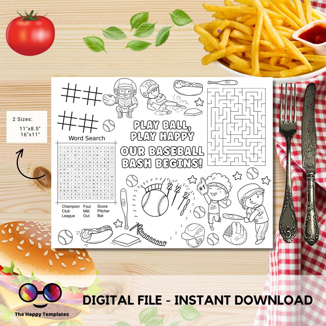 Baseball Coloring Activity Page Instant Download | Baseball Party ...