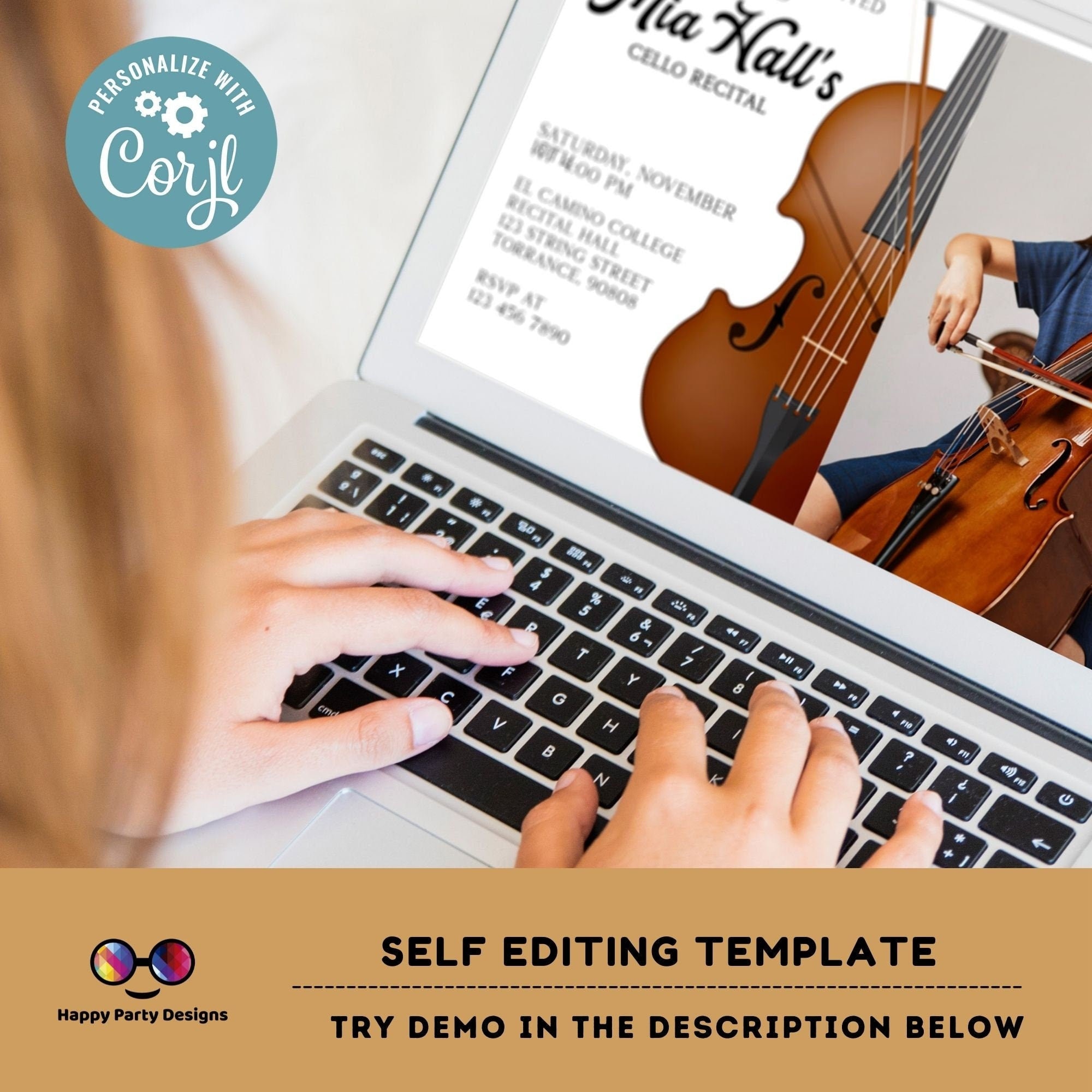 EDITABLE Cello Recital Invitation Template With Photo | Orchestra ...