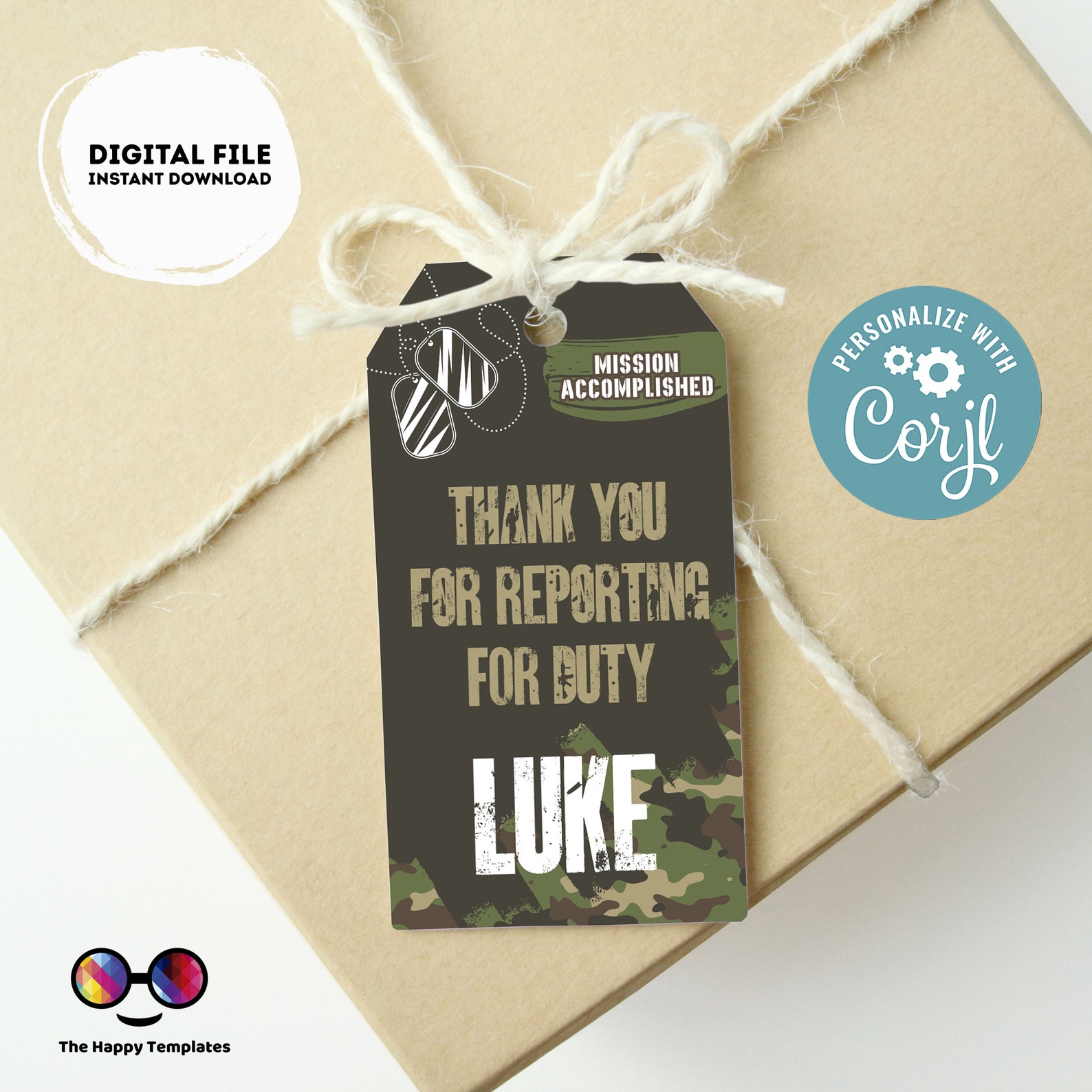 Kids Editable Army Birthday Thank You Tag | Printable Birthday Army ...