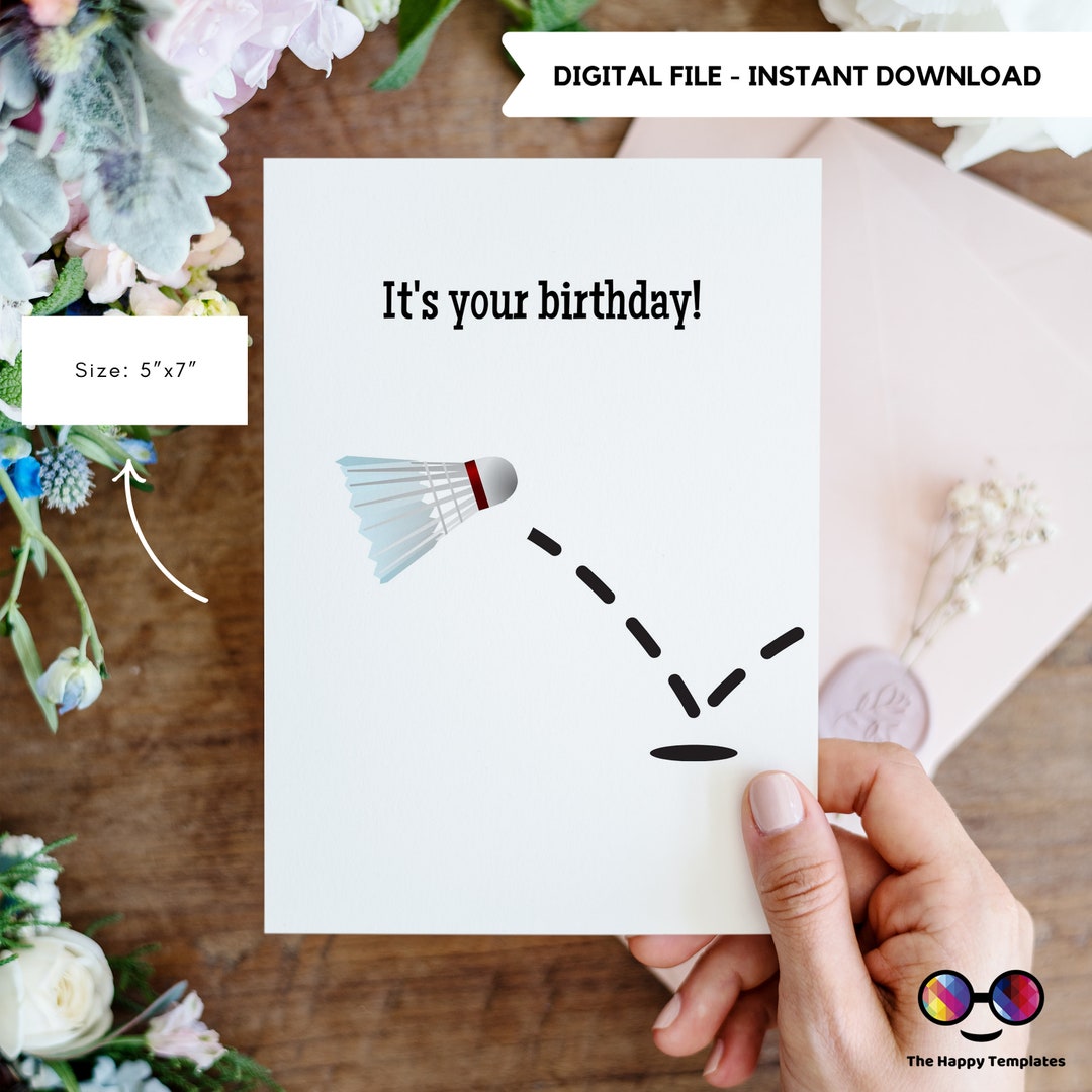 Printable Happy Birthday Card | Badminton Greeting Card | Badminton ...