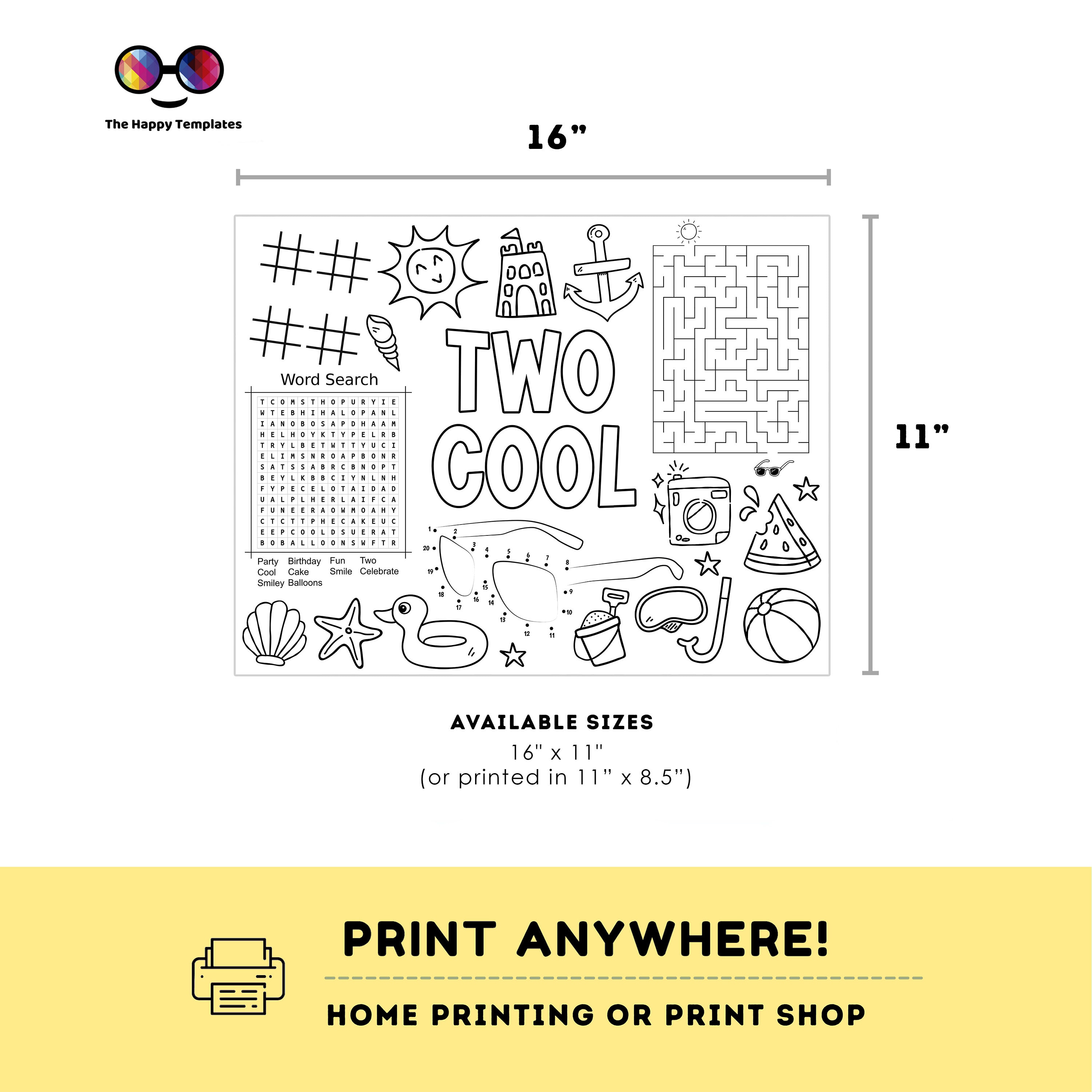 Two Cool Coloring Page Instant Download Two Cool Birthday - Etsy
