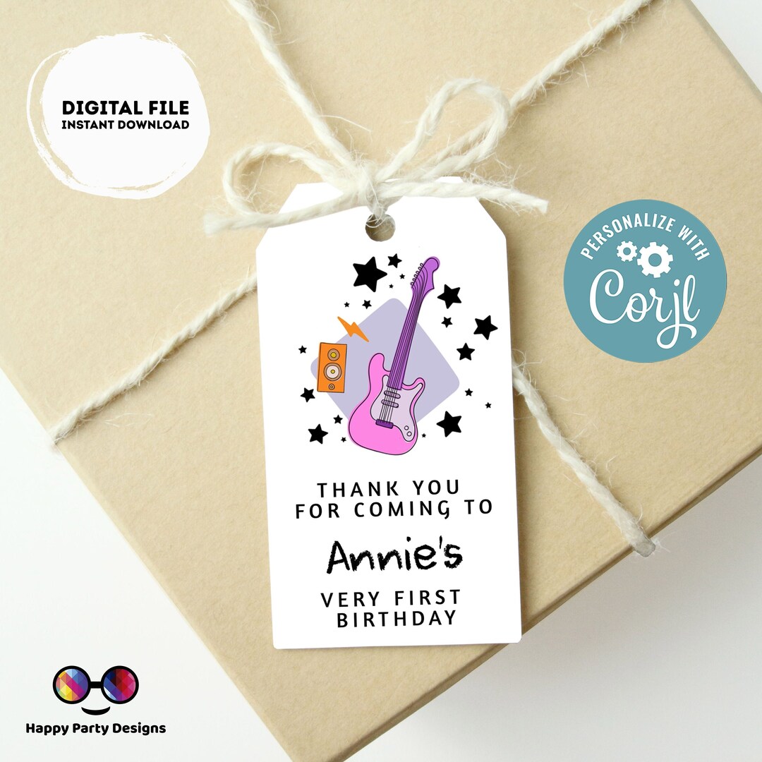 Rock and Roll Favor Thank You Tag | Digital Thank You Tag | Rock 'n ...