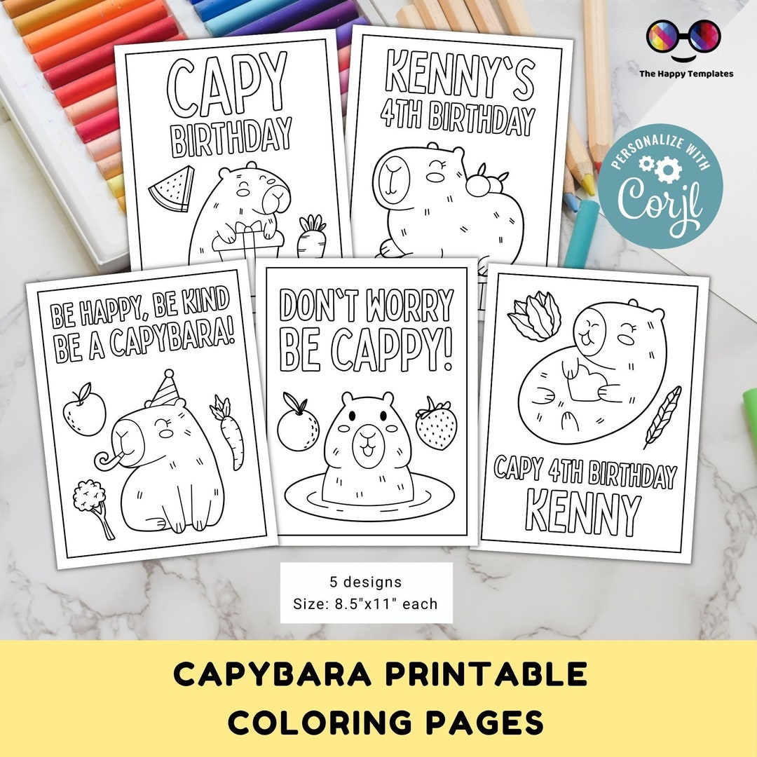 Editable Capybara Coloring Pages | Capybara Party | Coloring Pages for ...