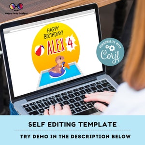 Editable Dinosaur Pool Party Cake Topper | Dinosaur Pool Party Birthday ...