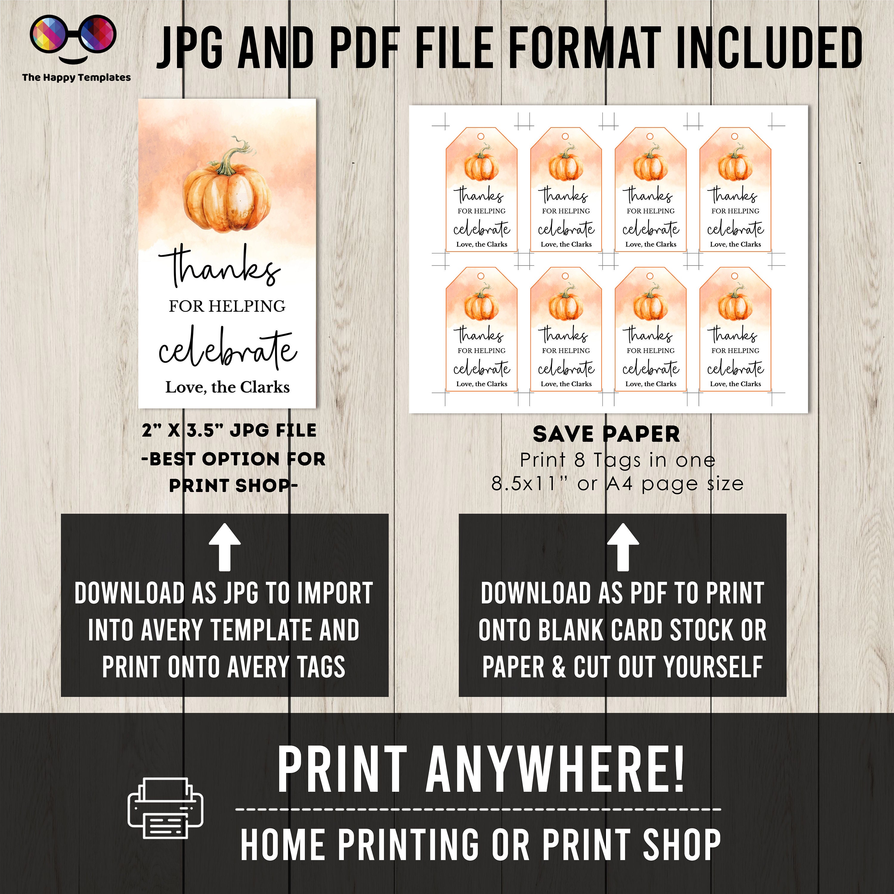 Editable Watercolor Pumpkin Favor Tags | Happy Thanksgiving Thank You ...
