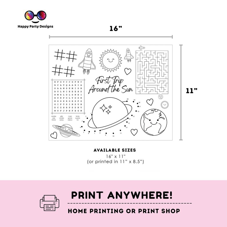 INSTANT DOWNLOAD First Trip Around the Sun Party Coloring Page - Etsy