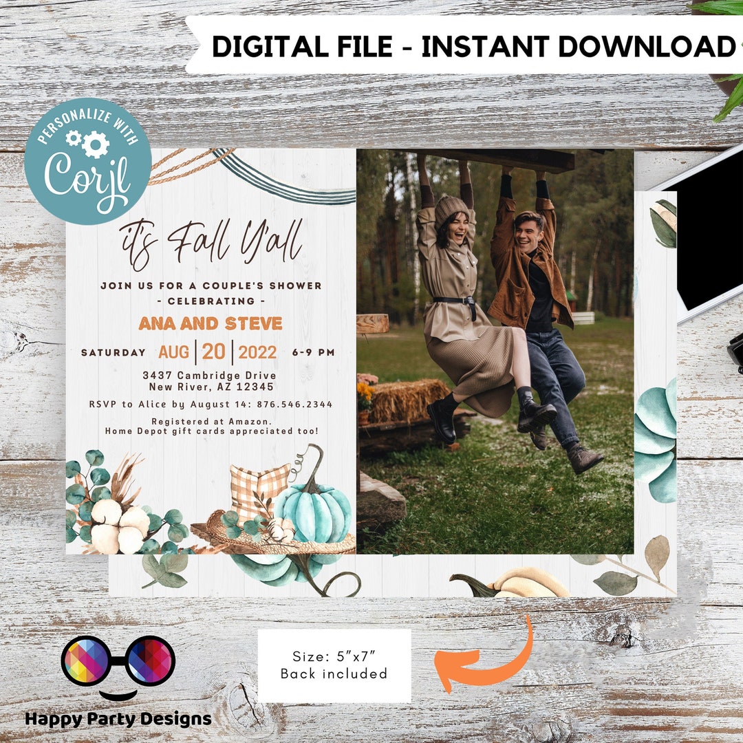Fall Harvest Couple's Shower Invite With Photo | Editable Fall in Love ...