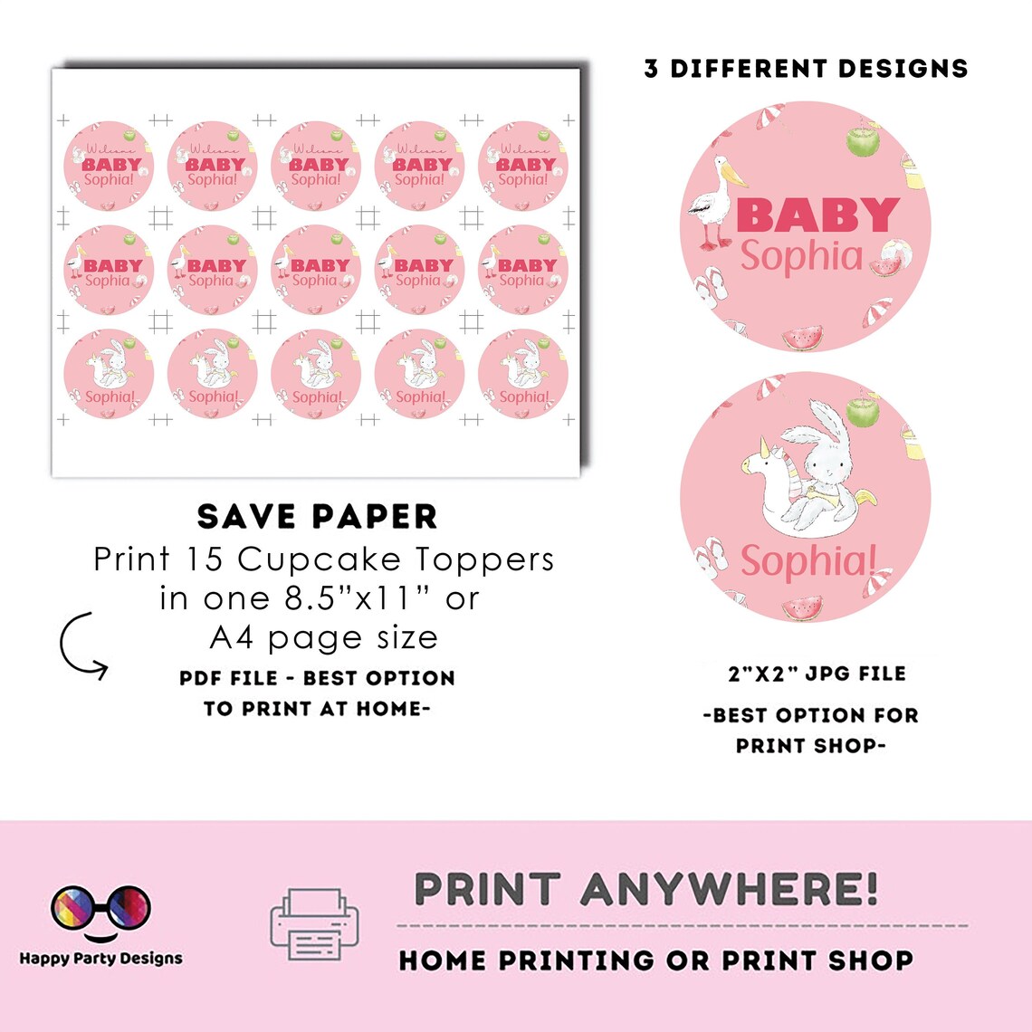 Editable Pool Baby Bash Cupcake Toppers | Instant Download | Girl Baby ...