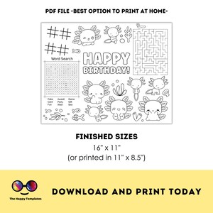 Axolotl Coloring Activity Page Instant Download | Axolotl Activity Page ...