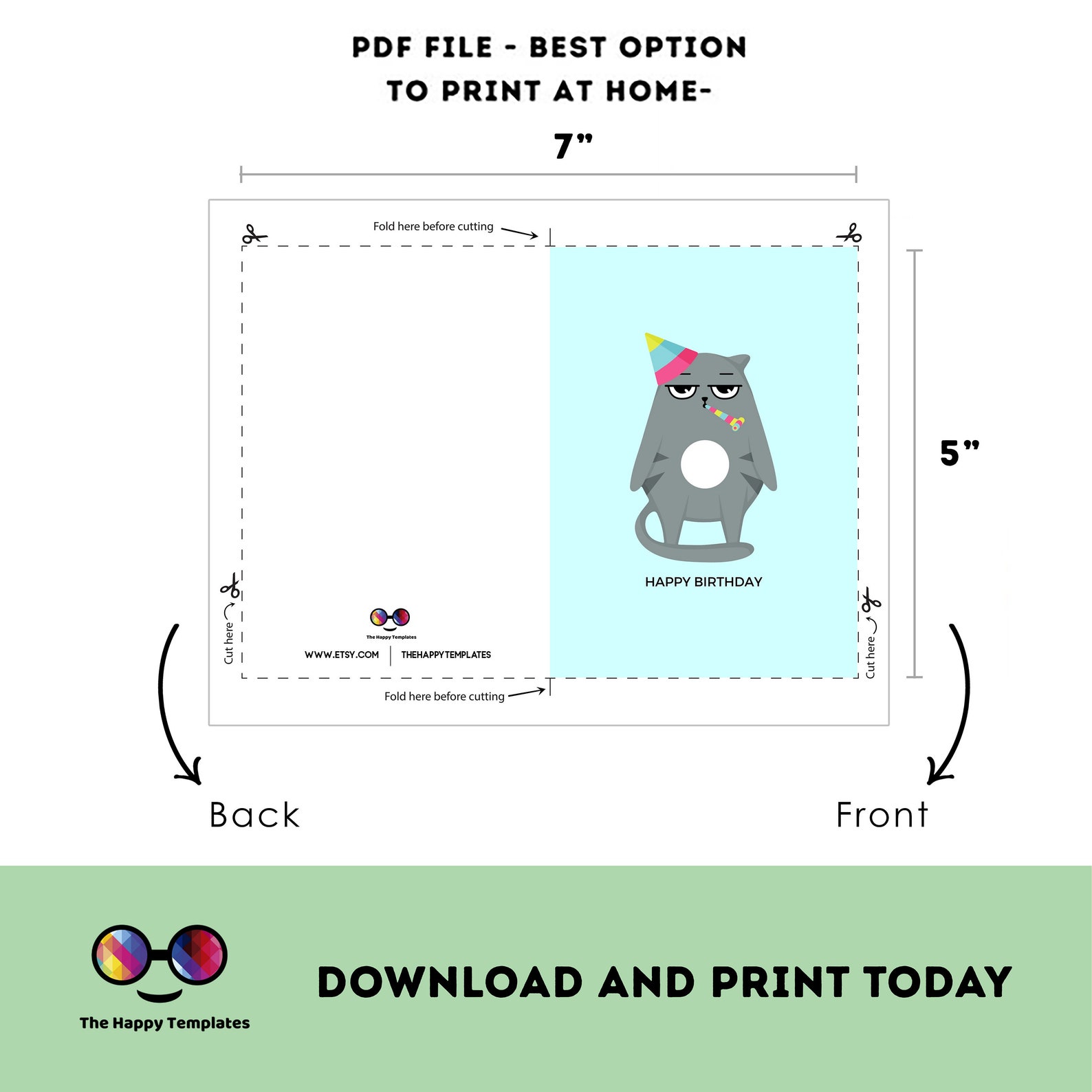 Printable Happy Birthday Card birthday Greeting Card Funny Happy Birthday Cat Birthday Card ...