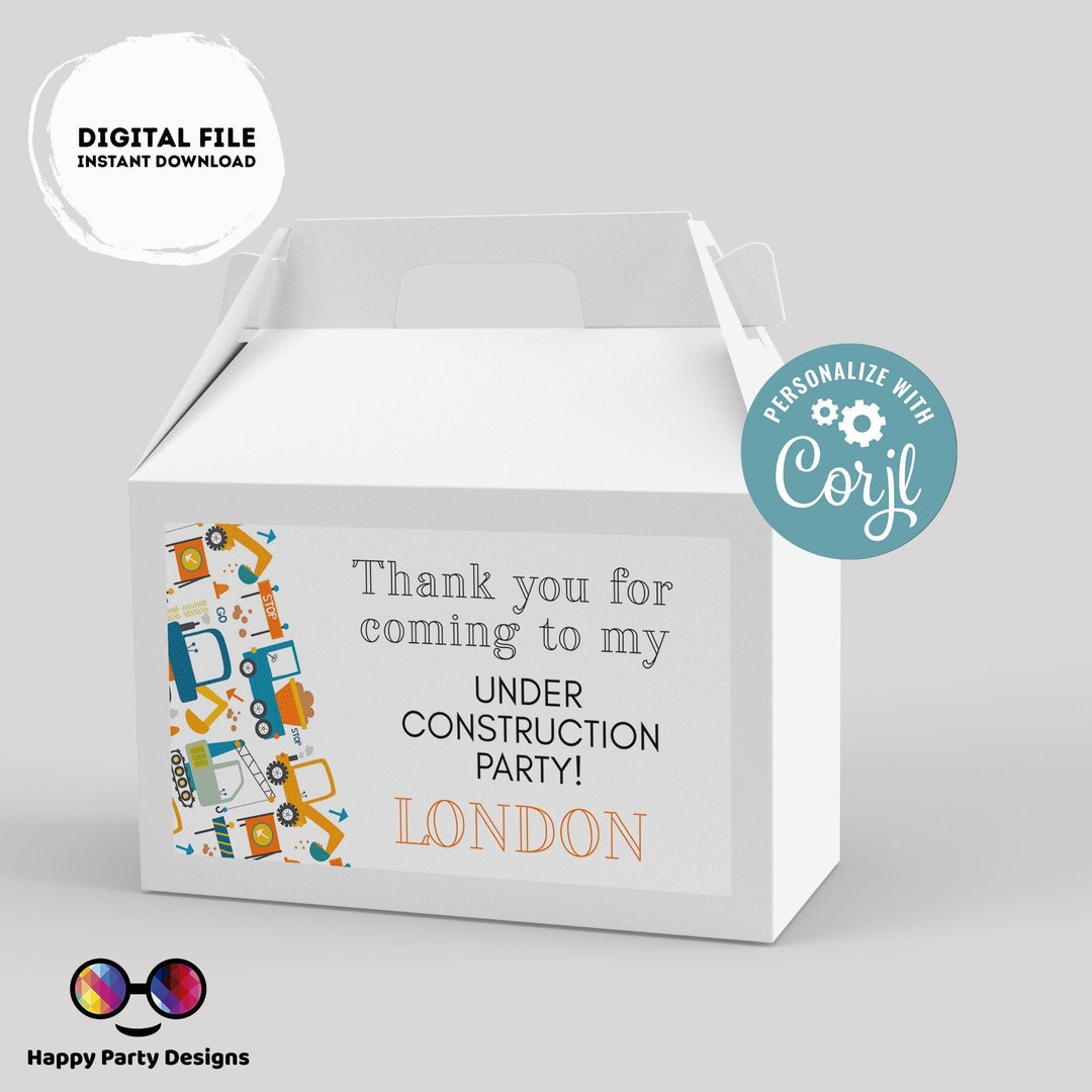 Under Construction Birthday Gable Box Label | Trucks Party | Favor Box ...