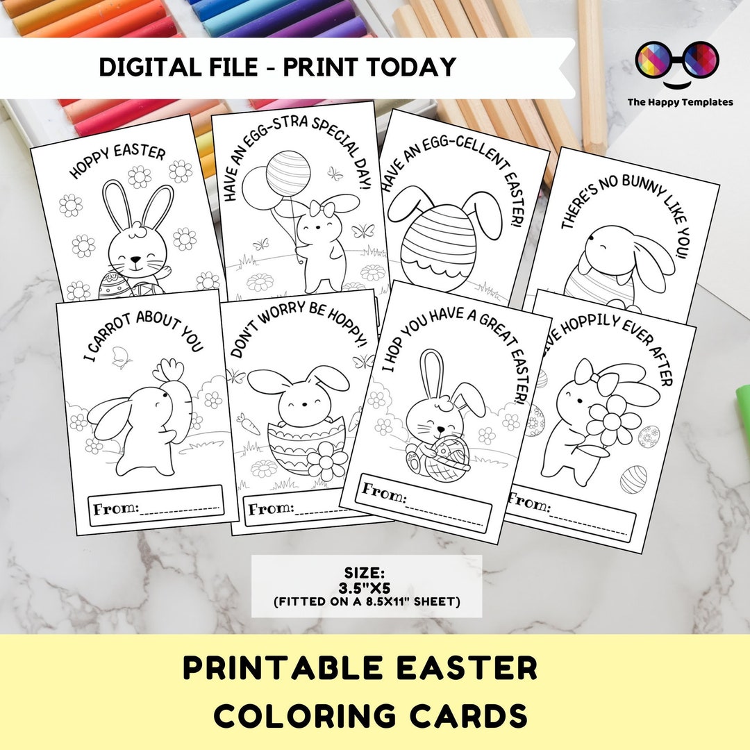 Set of 8 Easter Printable Coloring Cards 3.5"x5" Instant Download for ...