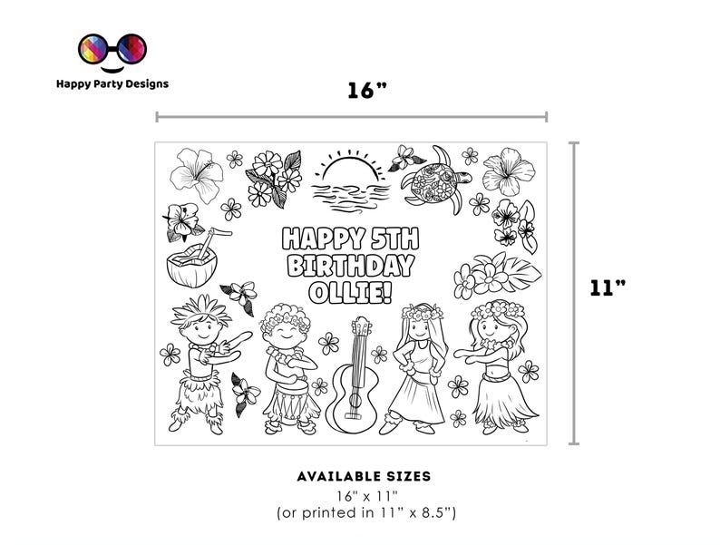 Editable Hawaiian Party Coloring Page | Aloha Placemat | Any Age ...