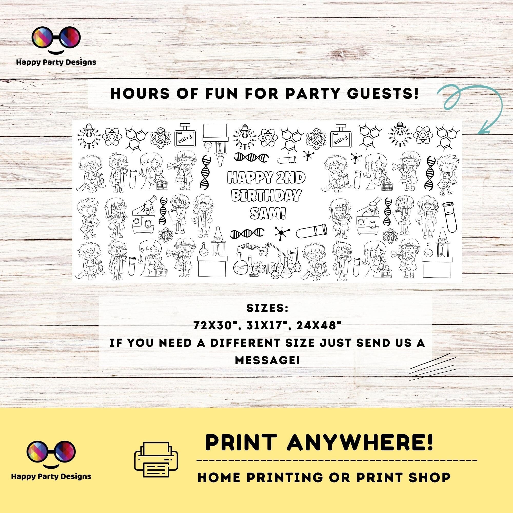 Science Birthday Party XL Coloring Page | Editable Science Birthday ...