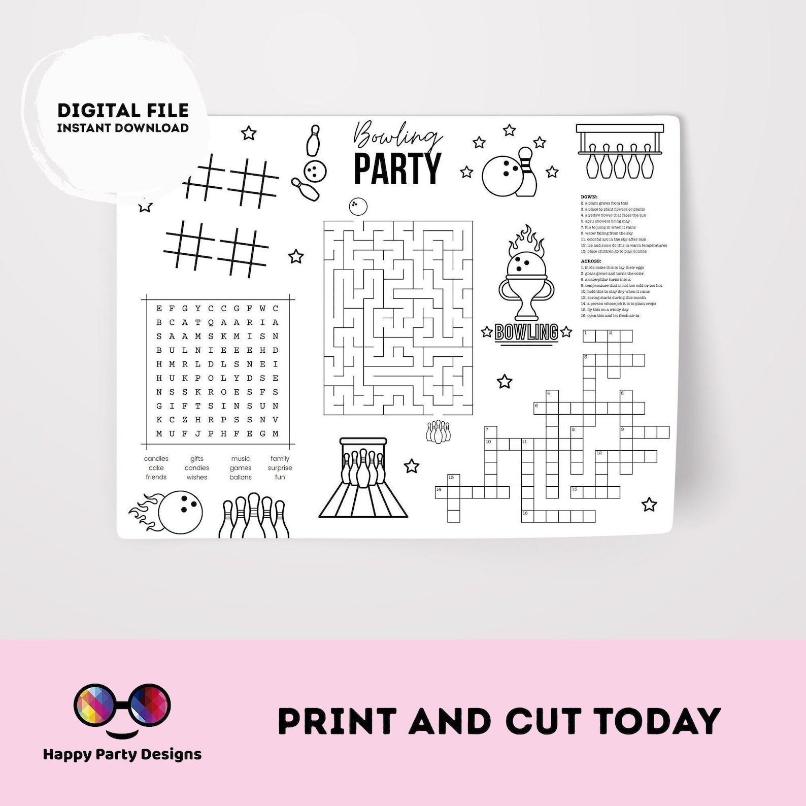 Printable Bowling Party Coloring Page | Bowling Birthday Activity Page ...