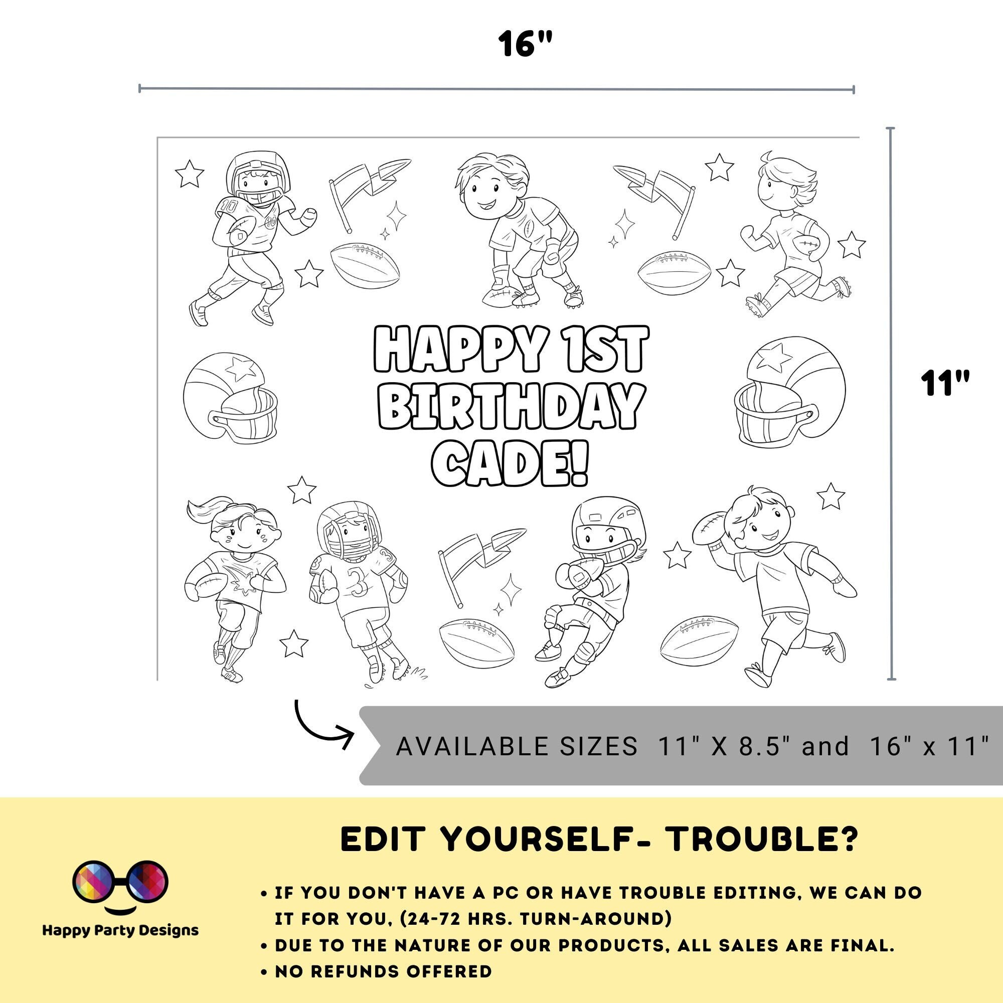 Editable American Football Birthday Coloring Page | Sports Party ...