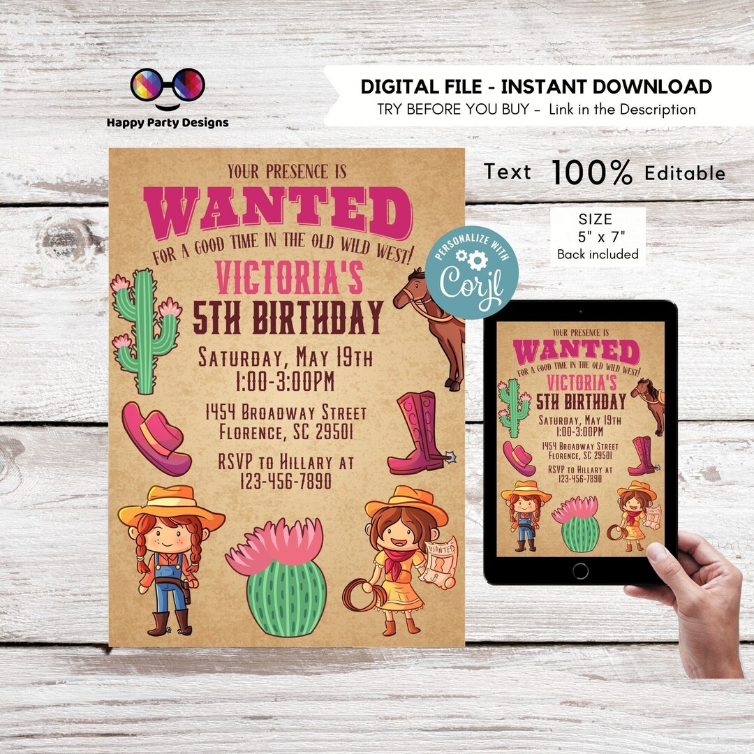 Editable Rodeo Birthday Party Invite | Wild West Cowgirl and Cowboy ...