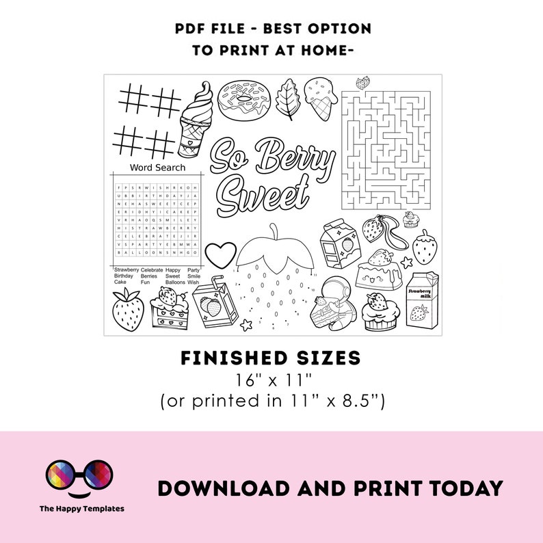 So Berry Sweet Coloring Page | Instant Download | Strawberry Birthday ...