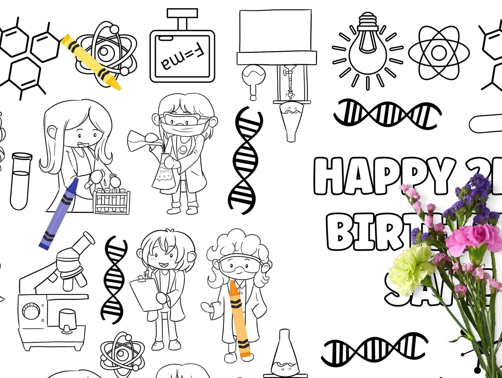 Science Birthday Party XL Coloring Page | Editable Science Birthday ...