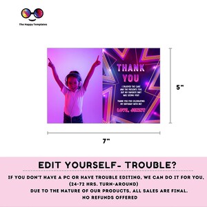 Neon Lights Thank You Card With Picture | Neon Glow in the Dark Party | Birthday Postcard | Neon ...