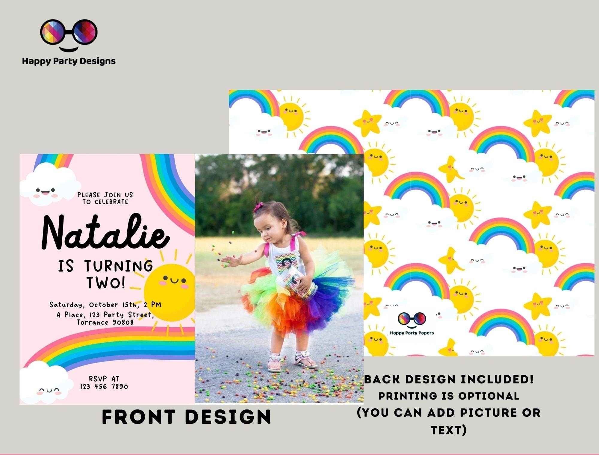Editable Rainbow Birthday Party Invitation With Photo - Etsy