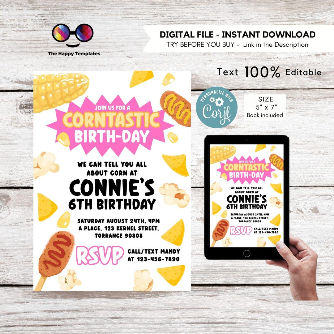 Kids Editable Corn Birthday Invitation Template | Printable Birthday ...