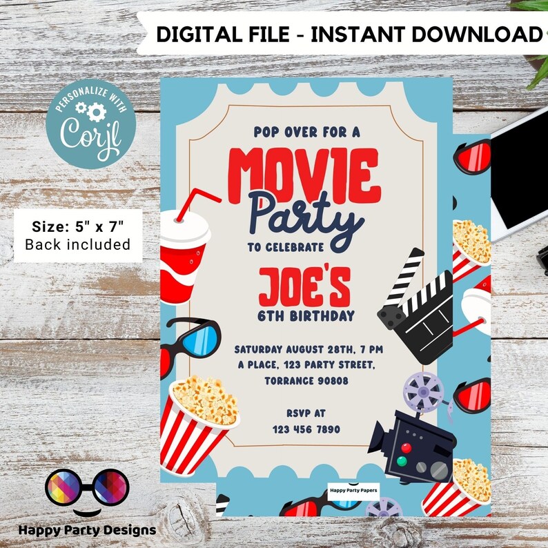 Editable Movie Party Invitation Movie Party Printable Invite - Etsy
