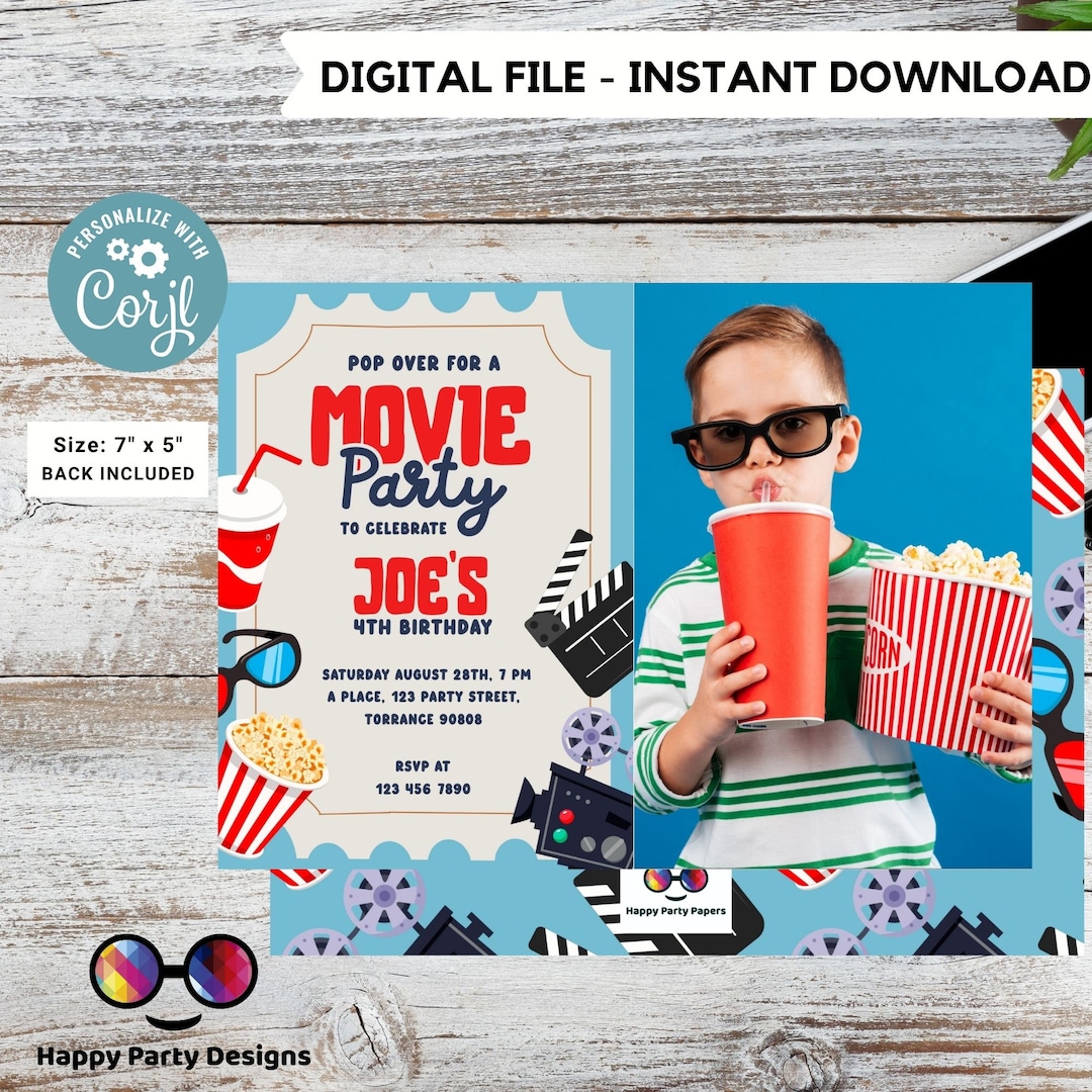 Editable Movie Party Invitation With Photo | Movie Party Printable ...
