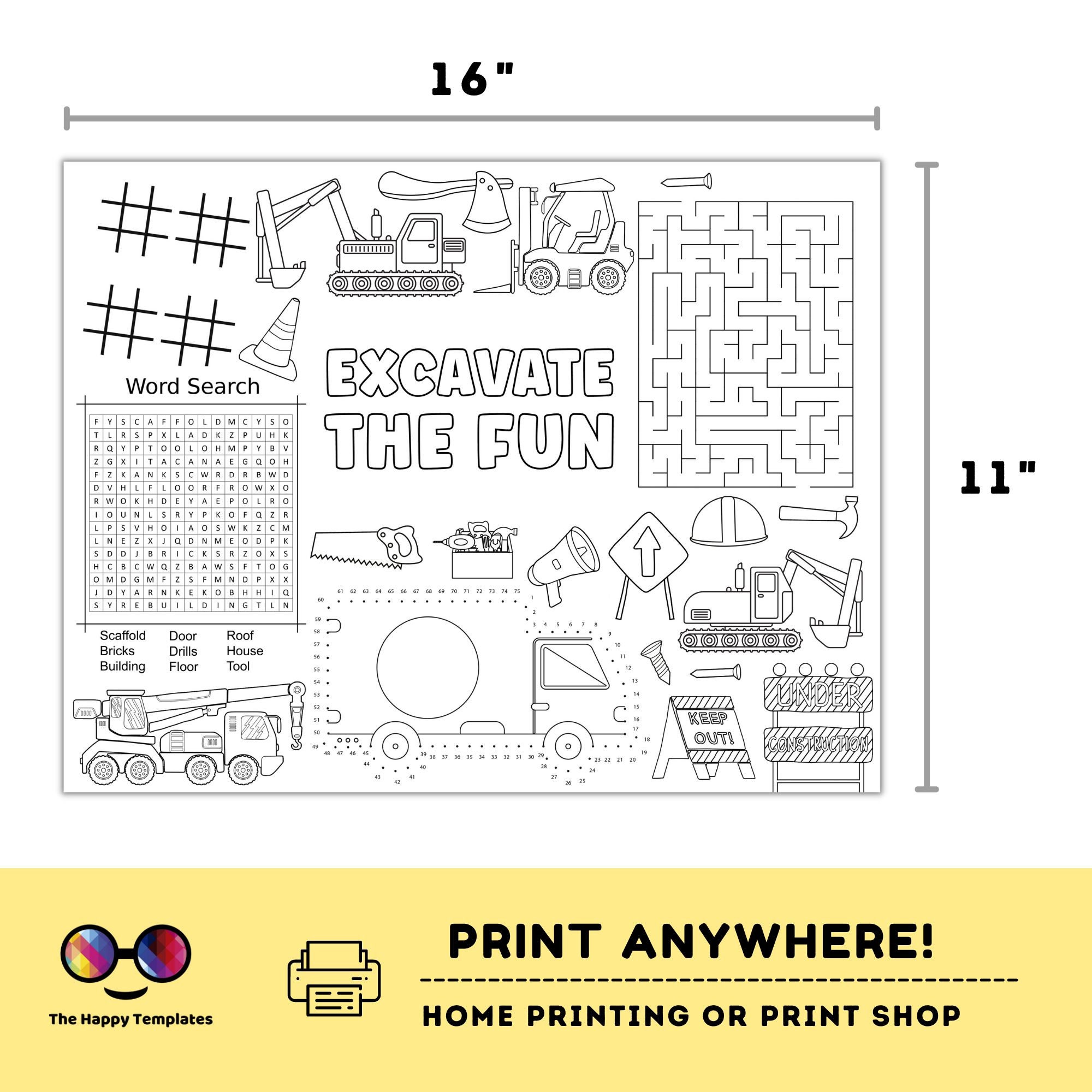 Instant Download Under Construction Activity Coloring Page | Placemat ...