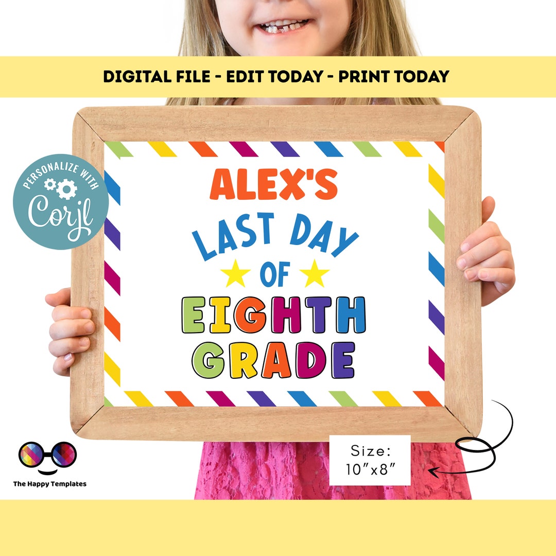 Editable Last Day of 8th Grade | Eighth Grade Sign | Last Day of 8th ...