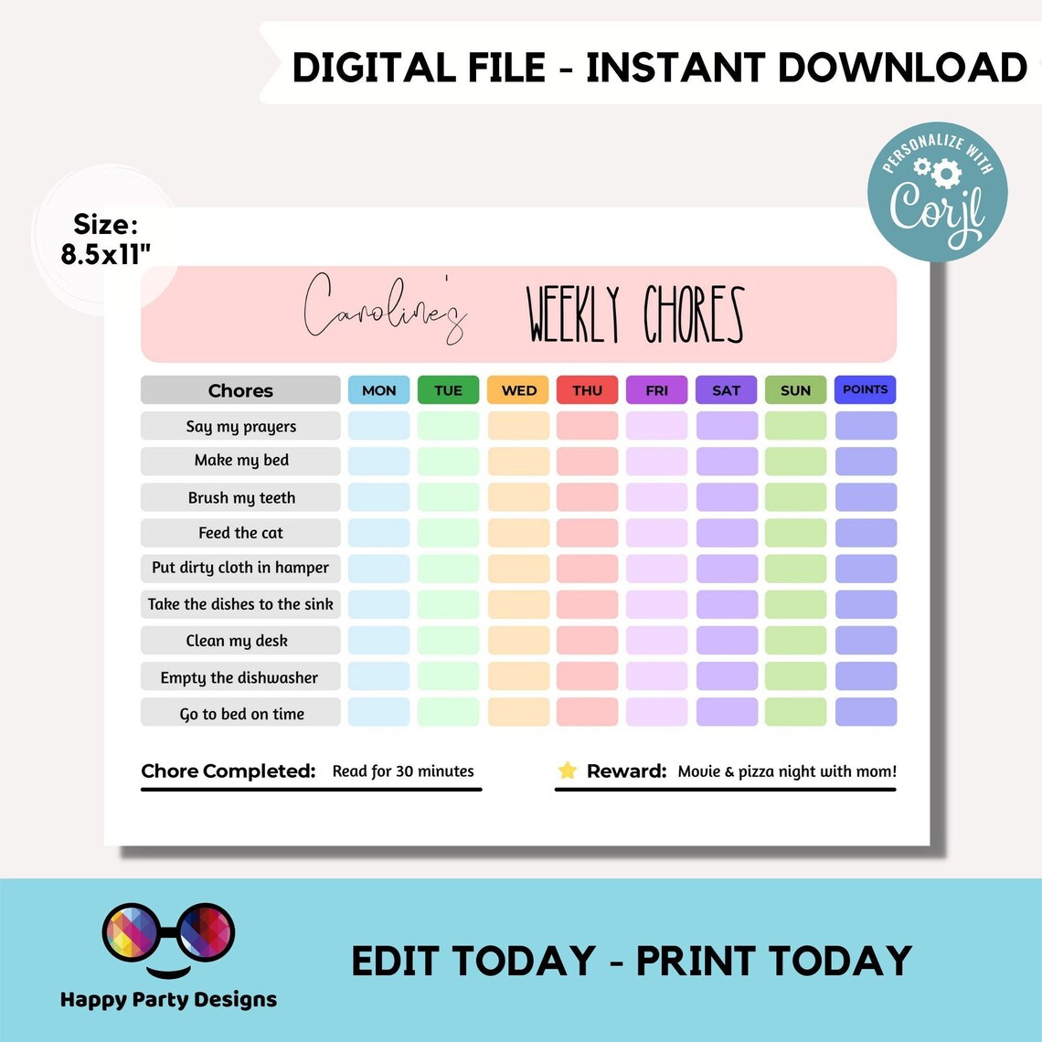 Weekly Daily Chore Chart for Kids | Responsibility Chart Homeschool ...