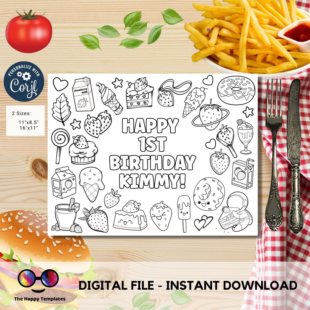 Editable Strawberry Ice Cream and Popsicles Coloring Page | Placemat ...