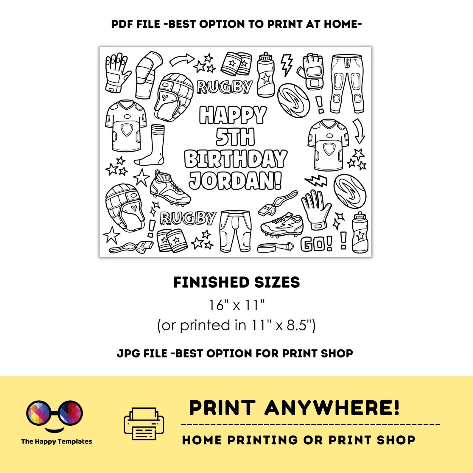 Editable Rugby Birthday Coloring Page | Sports Party | Rugby Coloring ...