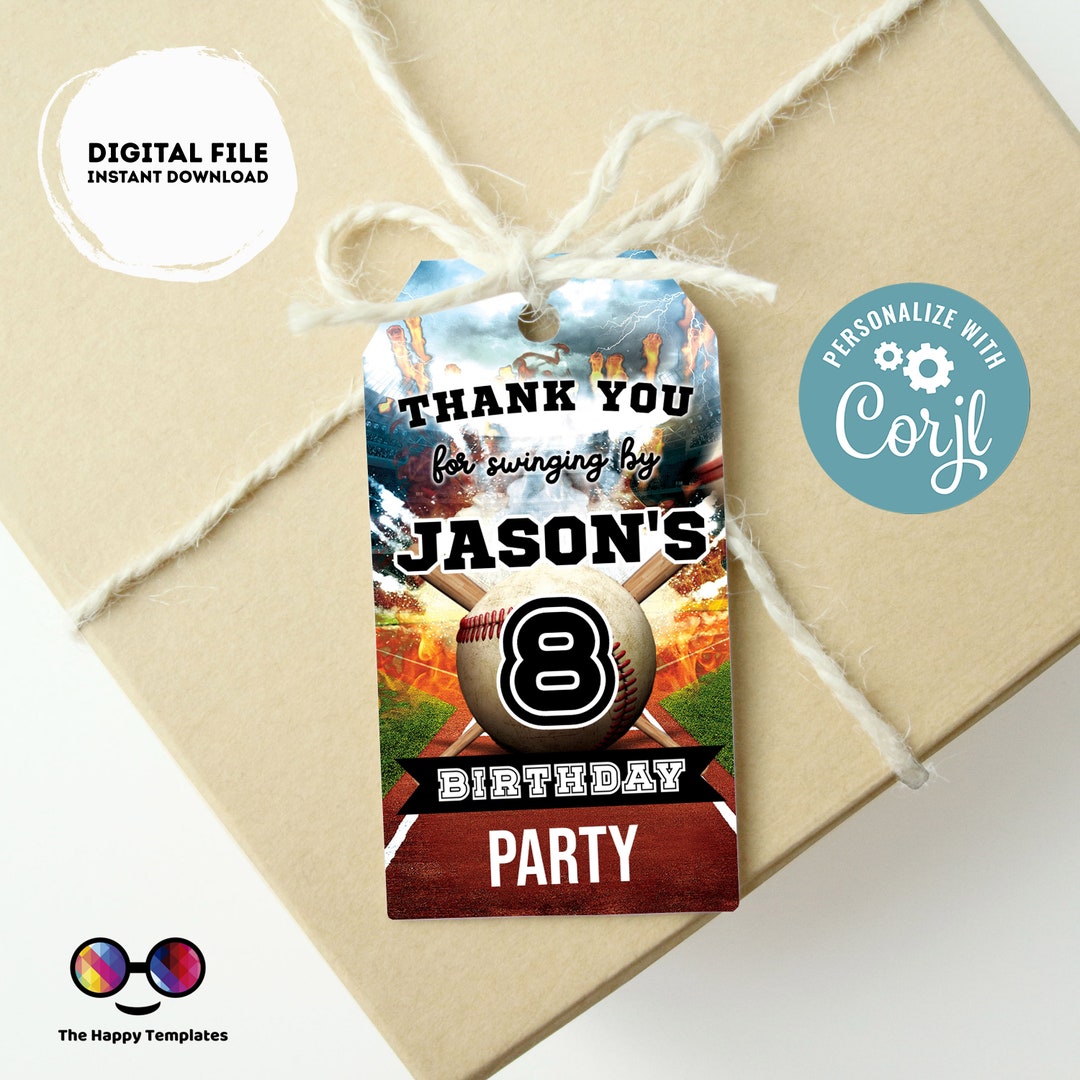 Baseball Birthday Thank You Tag Template | Baseball Theme Birthday ...