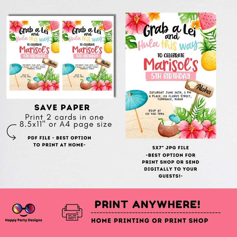 Editable Grab a Lei and Hula This Way Invitation Template - Etsy