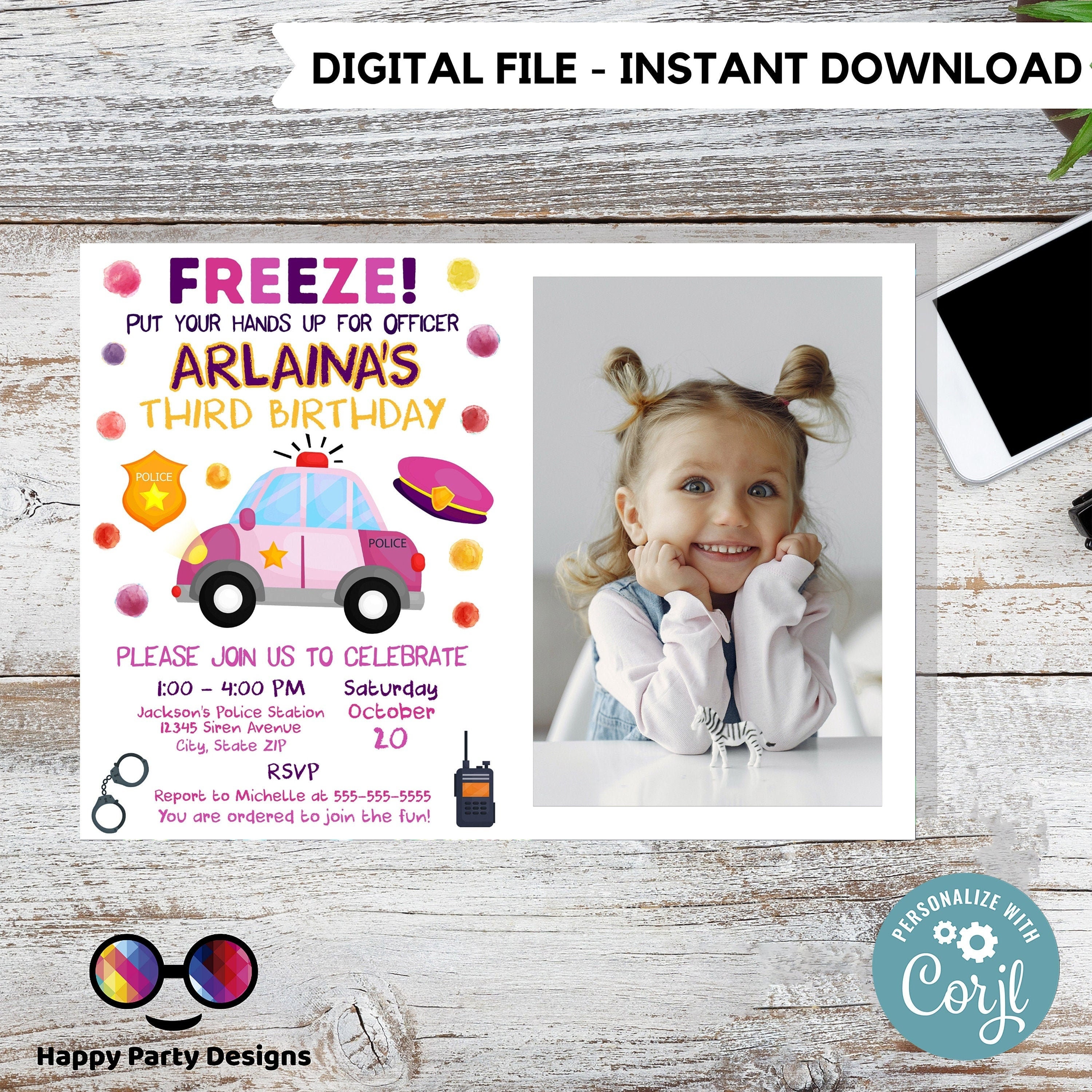 Editable Police Birthday Invitation With Photo Template - Etsy Canada