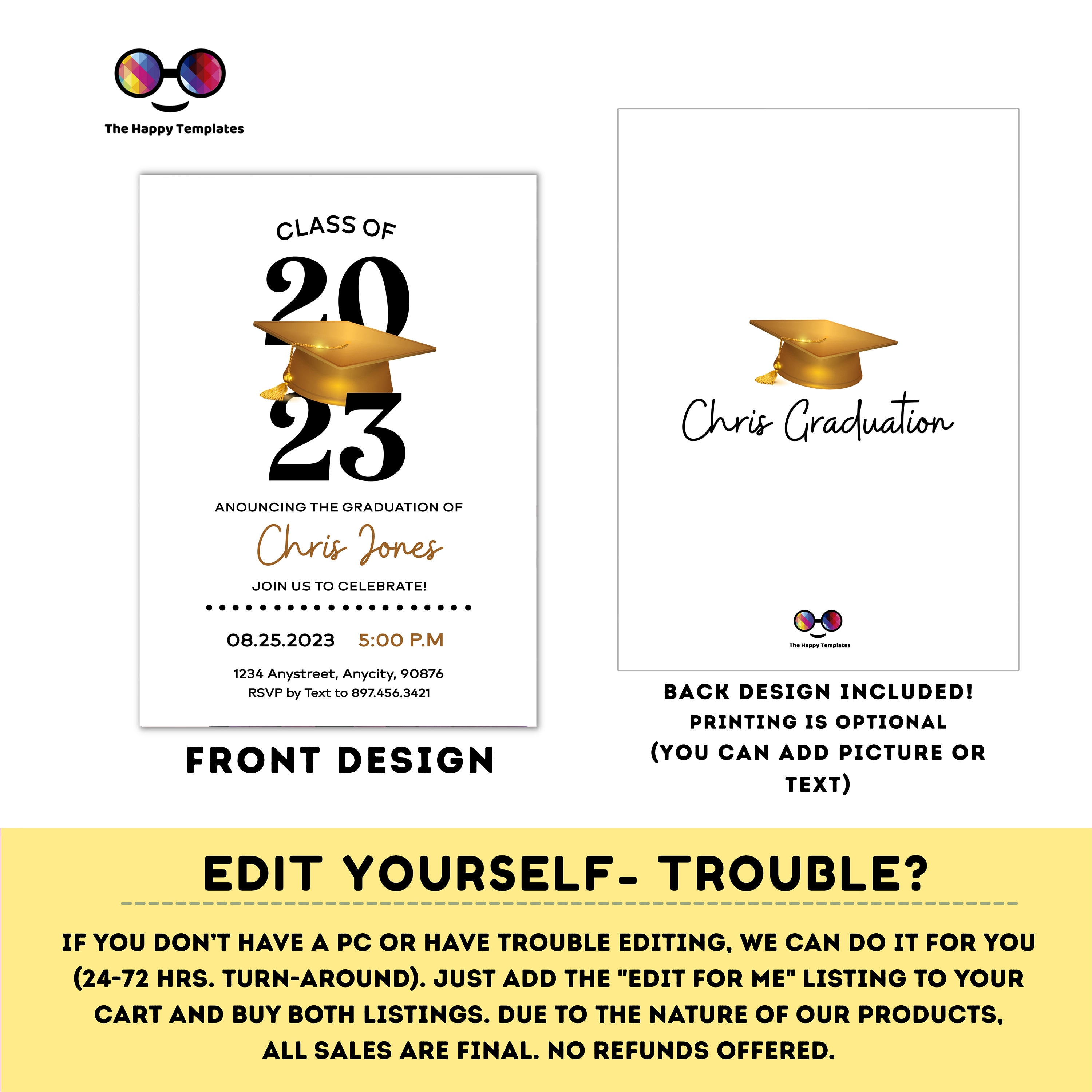 Graduation Cap Invitation Editable Invitation | Graduation Party Text ...
