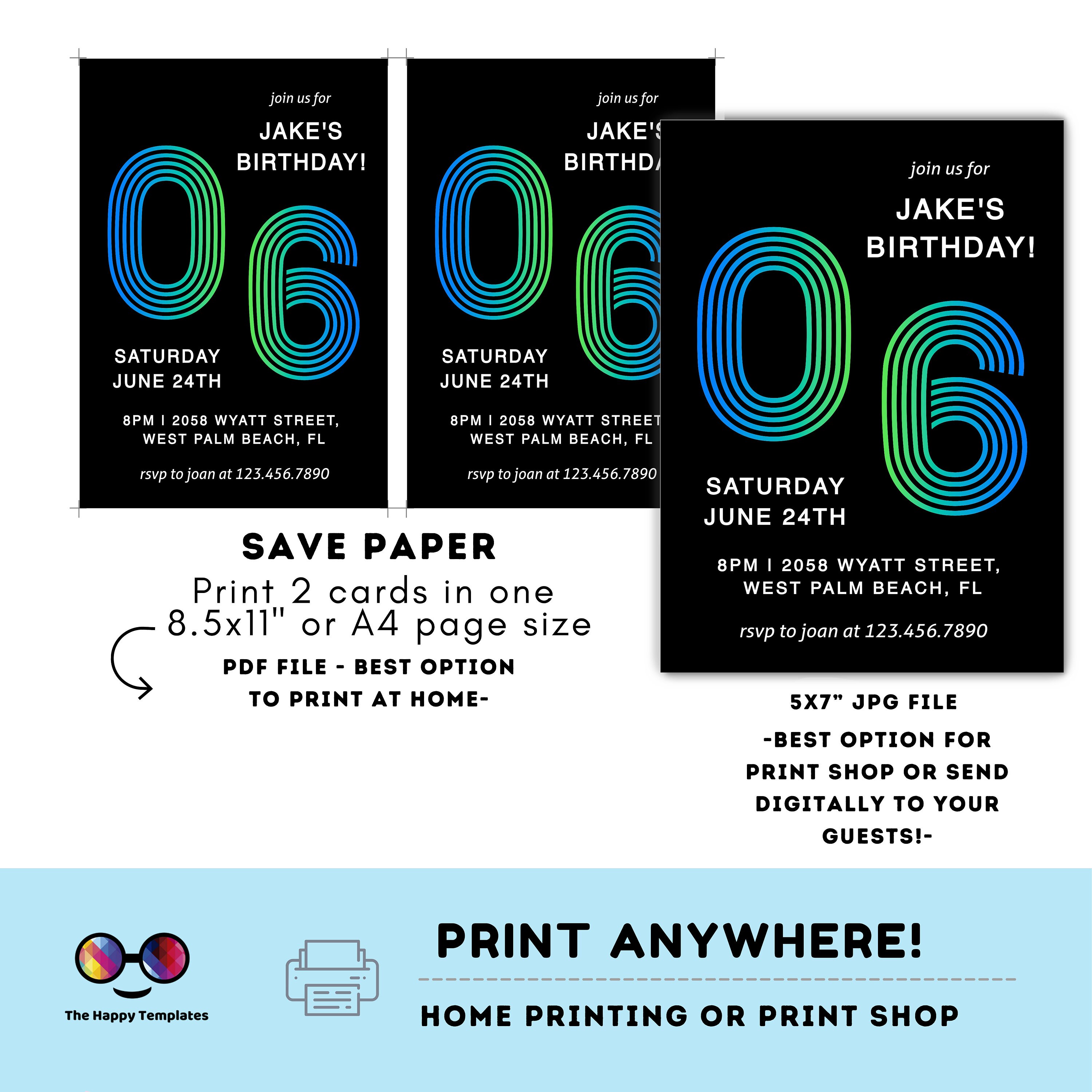 EDITABLE Boy 6th Birthday Invitation Retro Neon Glow in the - Etsy