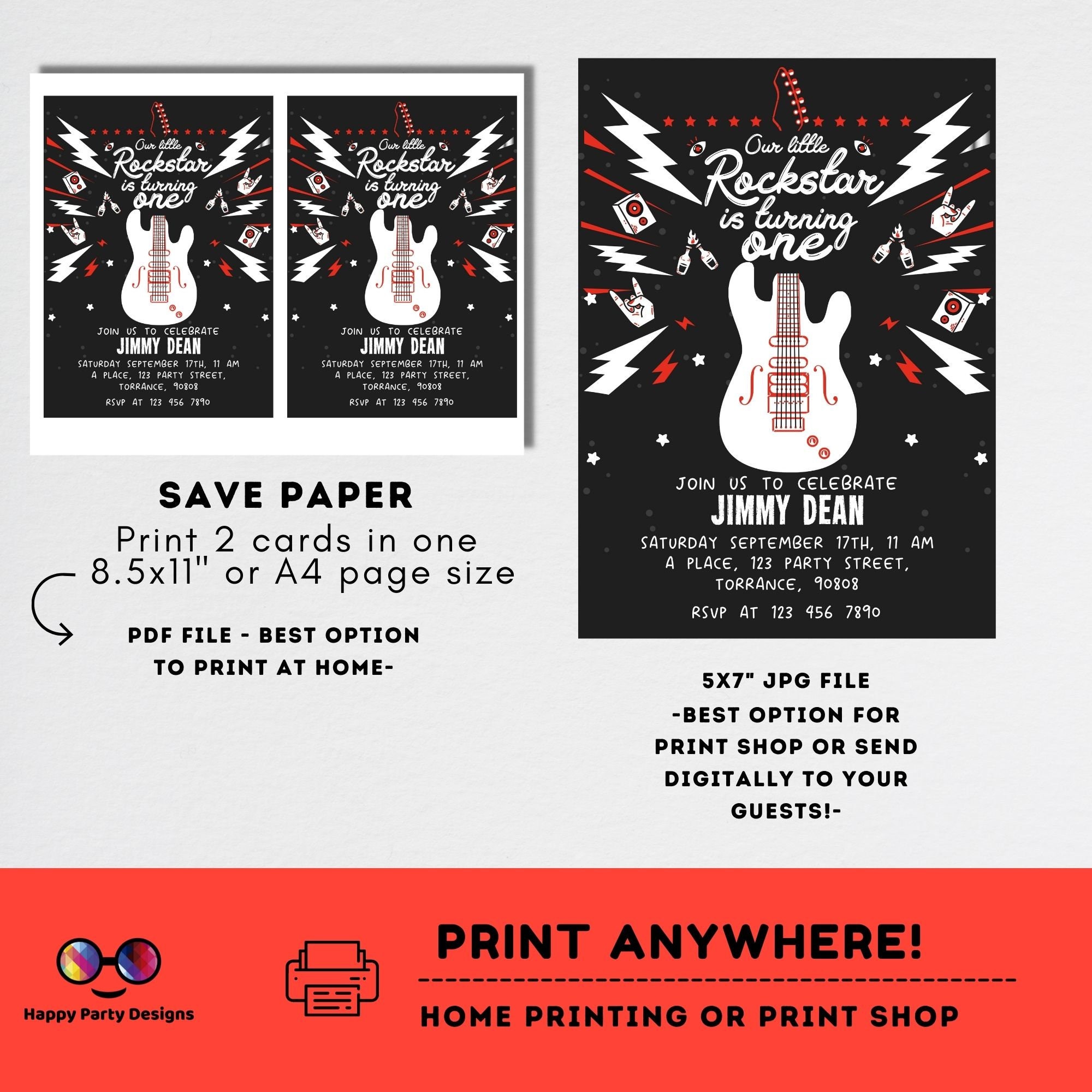 Invitaciones Con Temática De Estrella De Rock