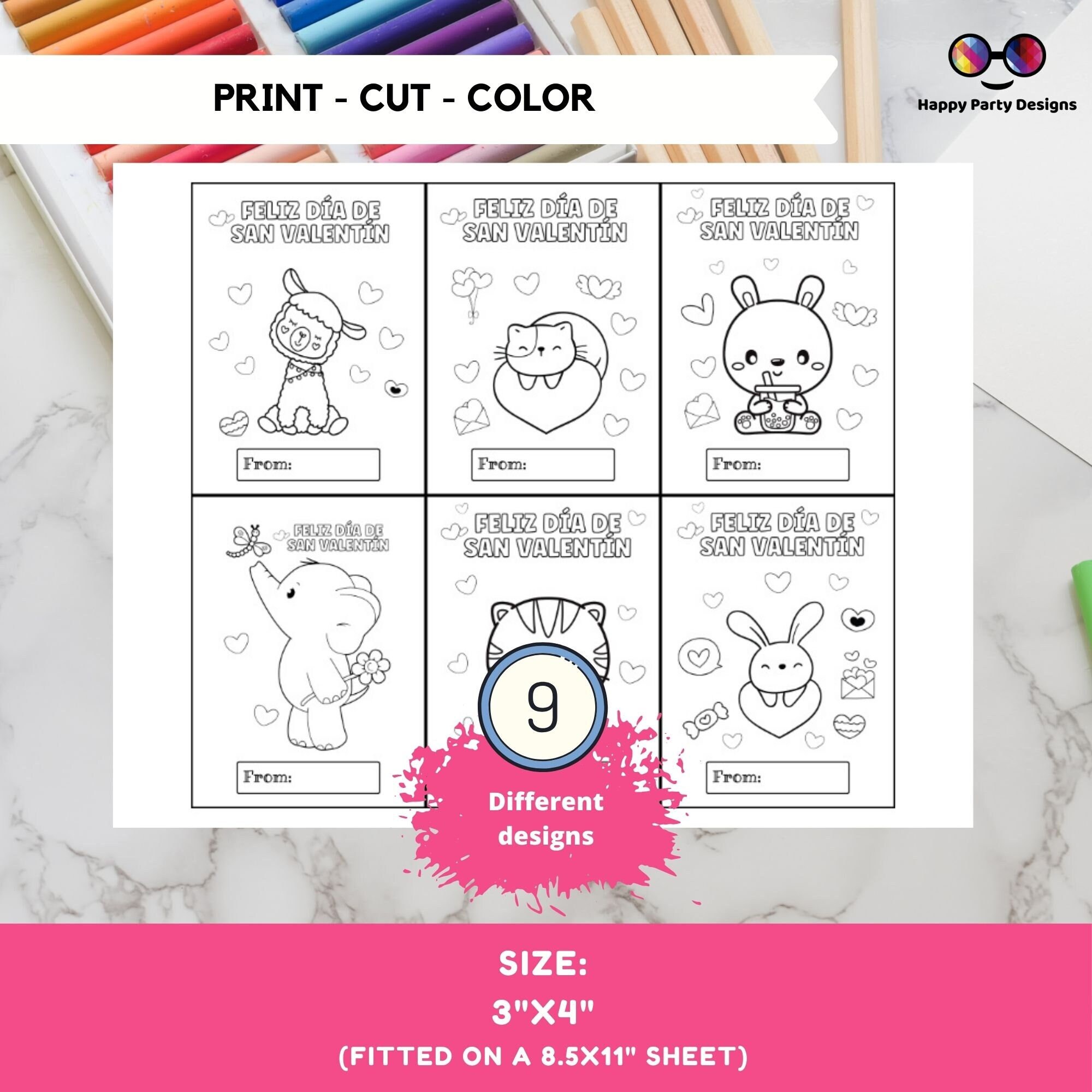 Spanish Valentines Day Printable Coloring Cards INSTANT DOWNLOAD Set of ...