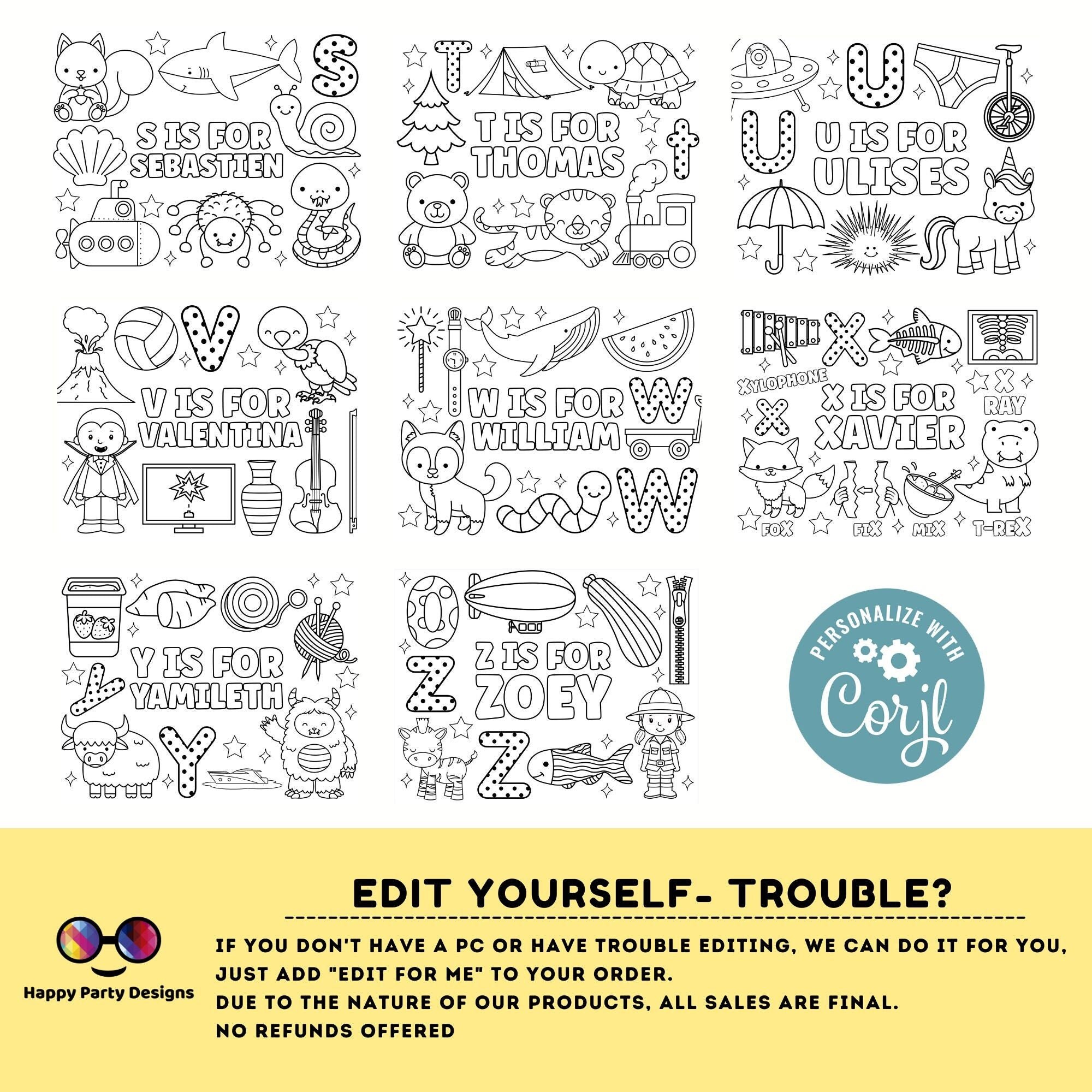 Editable Name Coloring Page Alphabet Bundle Personalized - Etsy UK