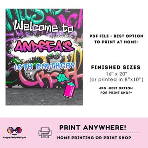 Editable Graffiti Welcome Sign | Digital Graffiti Printable Pink ...
