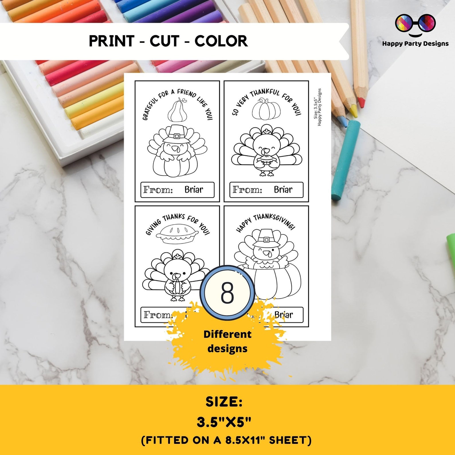 EDITABLE Thanksgiving Printable Coloring Cards Editable Set of 8 for ...