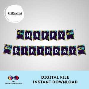 Happy Birthday Slime Banner Slime Party Birthday Banner Slime Birthday ...