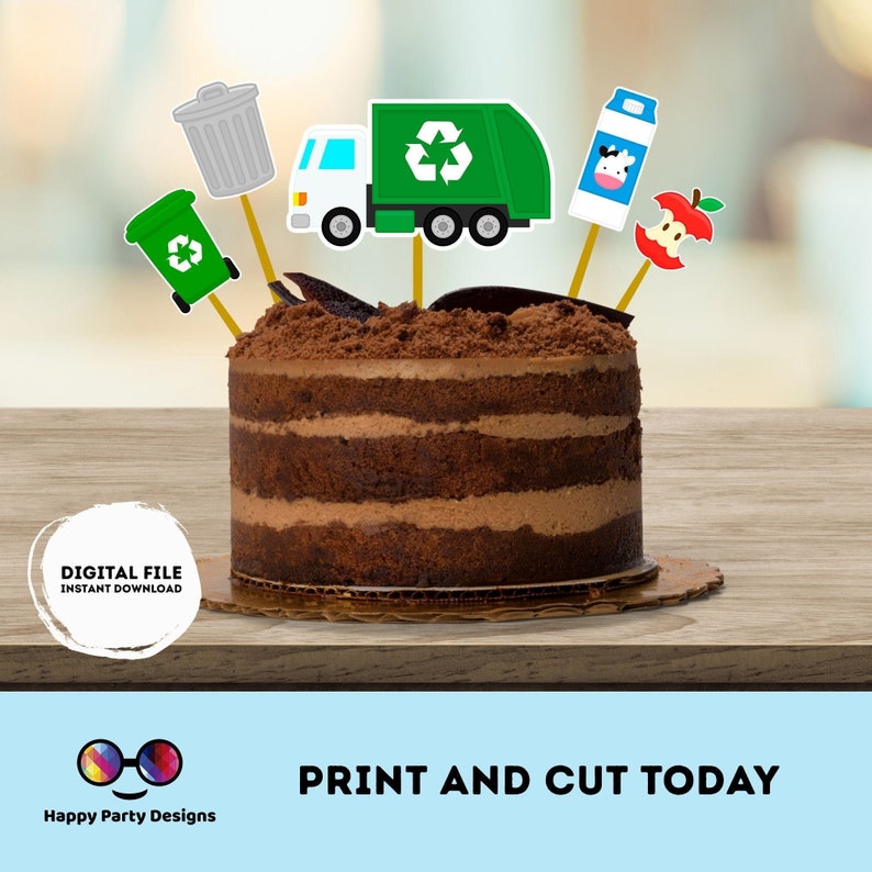PRINTABLE Garbage Truck Cake Toppers 5 | Recycling Party Cake Toppers ...